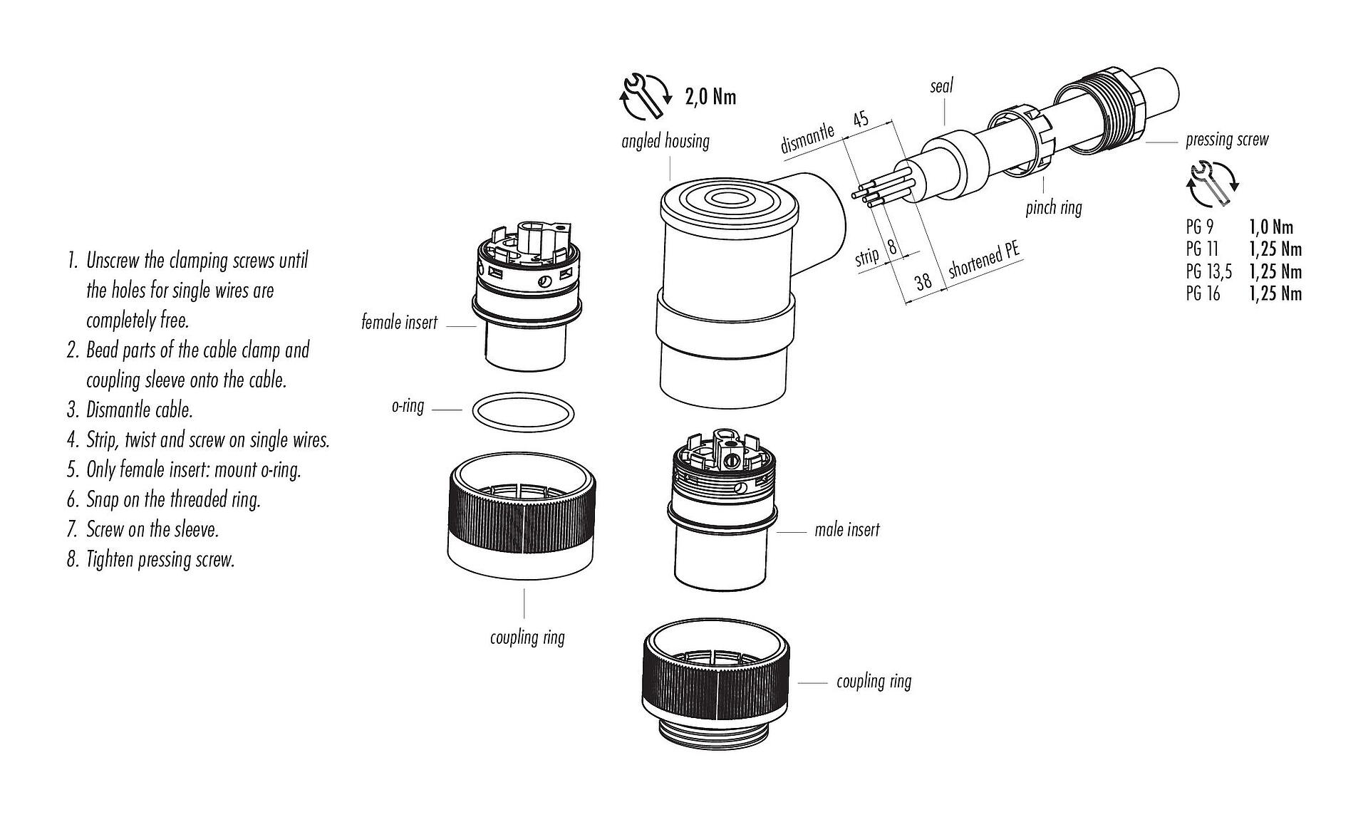 RD30, Zeńskie złącze kablowe kątowe, IP65, nieekranowany, Kontaktów: 12+PE | 99 0718 72 13
