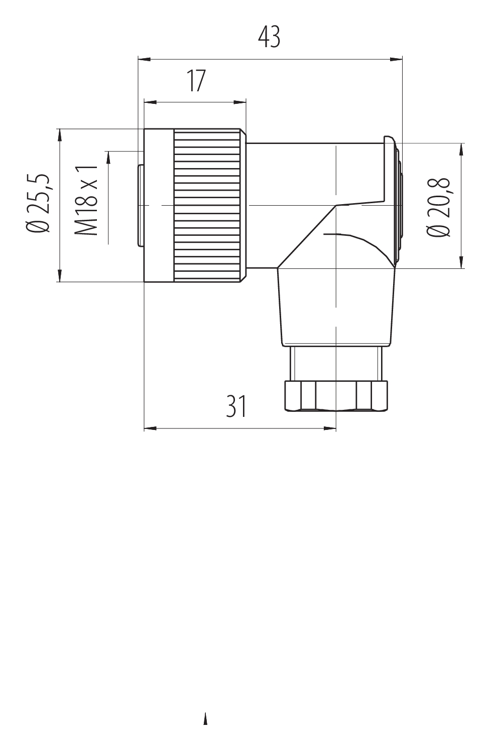 M18, Female angled connector, IP67, unshielded, Contacts: 4 | 09 0440 00 04
