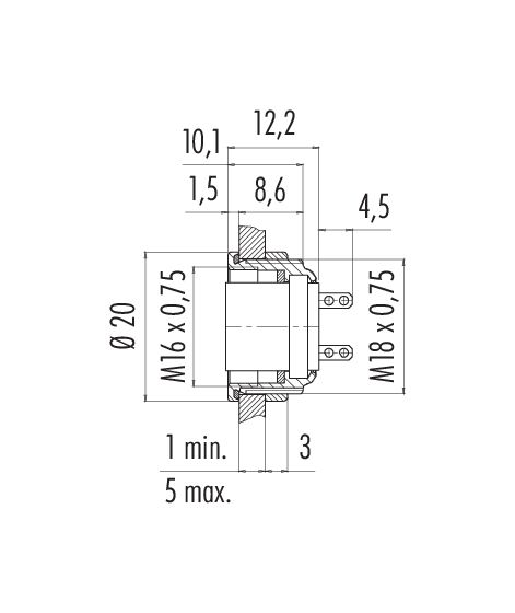 M16, Female panel mount connector, IP68, unshielded, Contacts: 8 (08-a ...