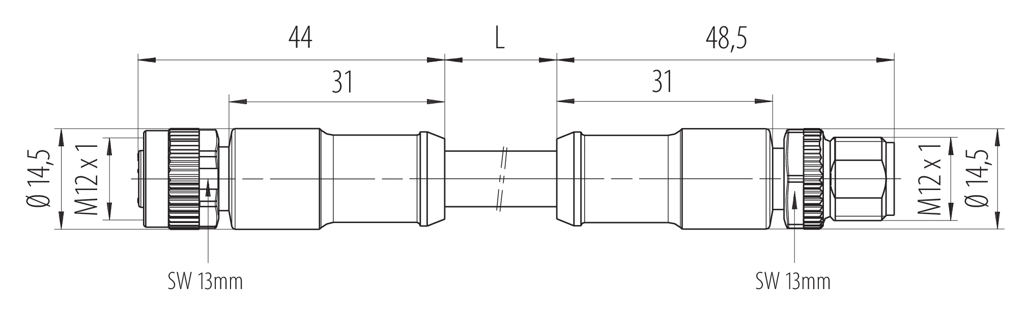 M12, Connecting cable male cable connector - female cable connector ...
