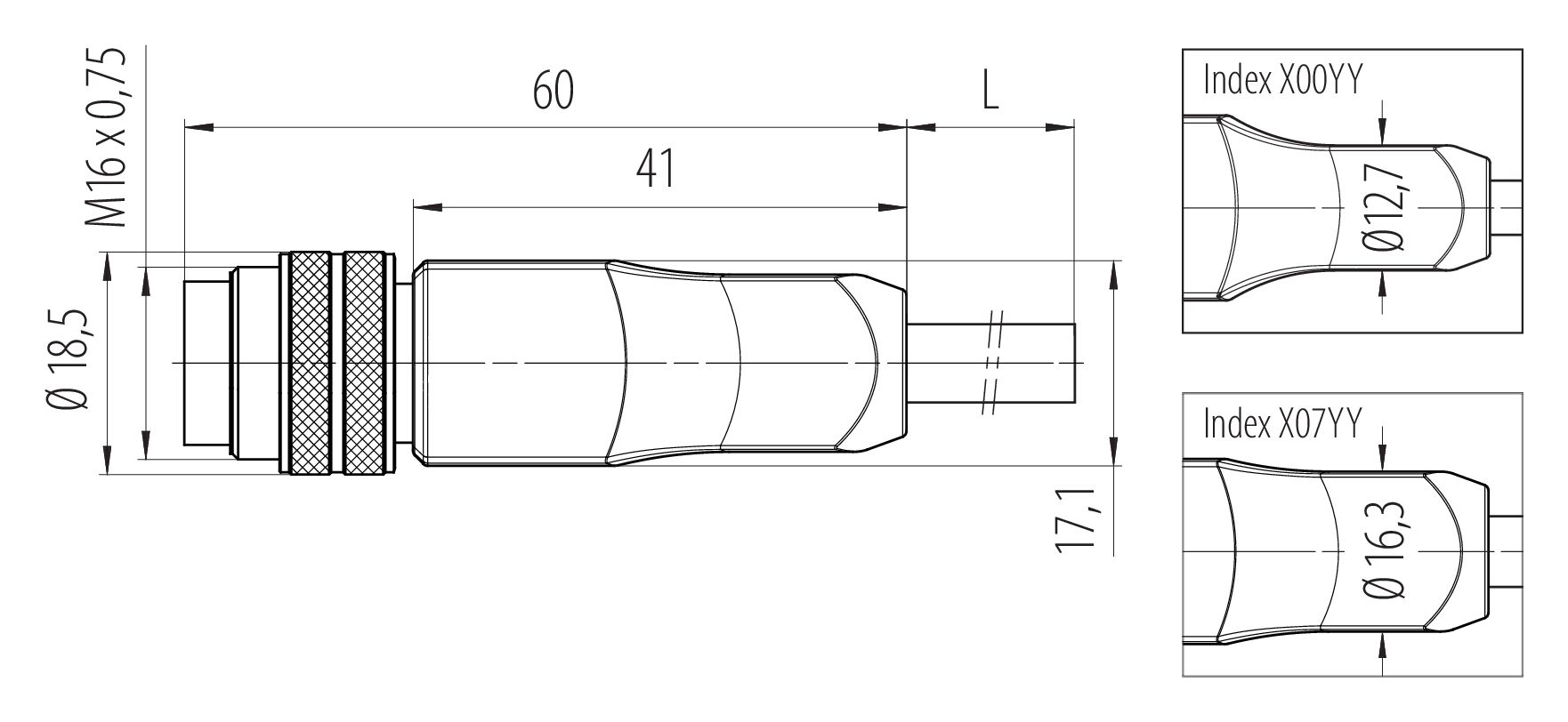 M16, Conector de cable macho, IP68, sin blindaje, Número de contactos ...
