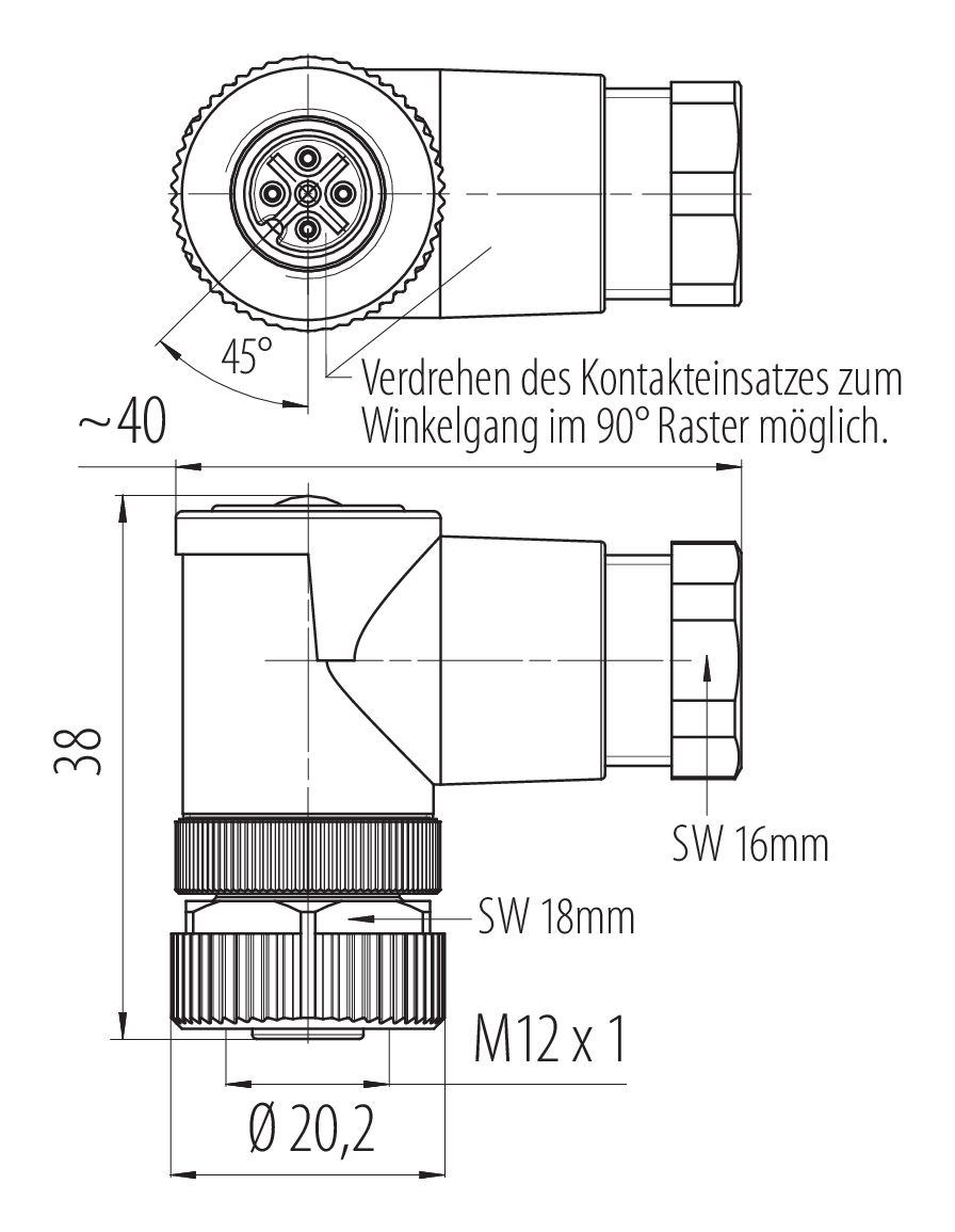 M12, Winkeldose, IP67, ungeschirmt, Polzahl: 4 | 99 0430 52 04