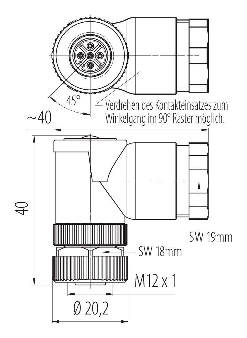 M12, Winkeldose, IP67, ungeschirmt, Polzahl: 5 | 99 0436 58 05