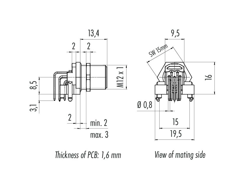 M12, Male angled panel mount connector, IP68, shieldable, Contacts: 8 ...