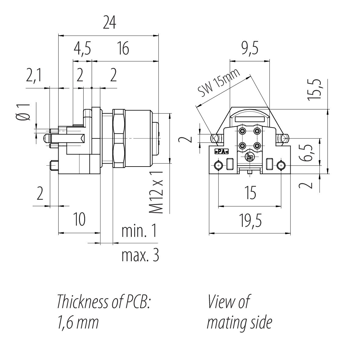 M12, Female panel mount connector, IP67, unshielded, Contacts: 4 | 99 3732 200 04