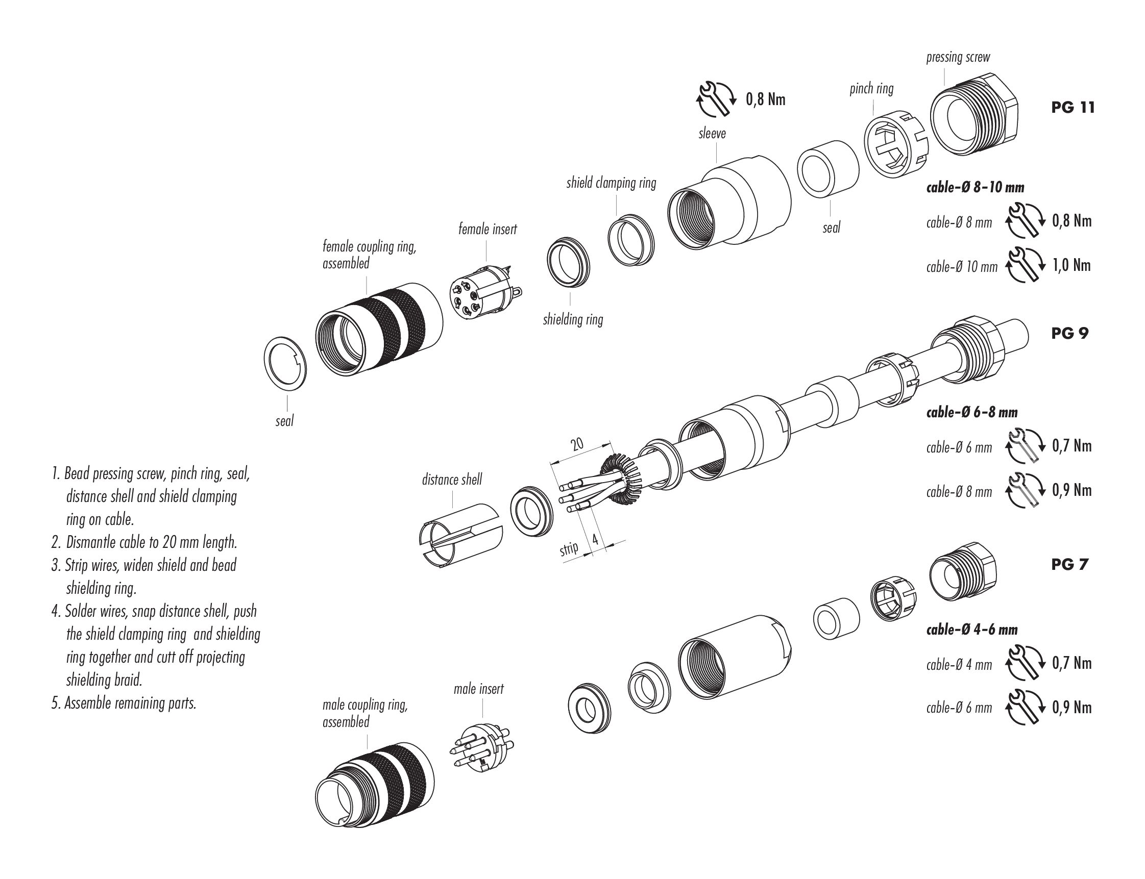 M16, Female cable connector, IP67, shieldable, Contacts: 12 (12-a) | 99 ...