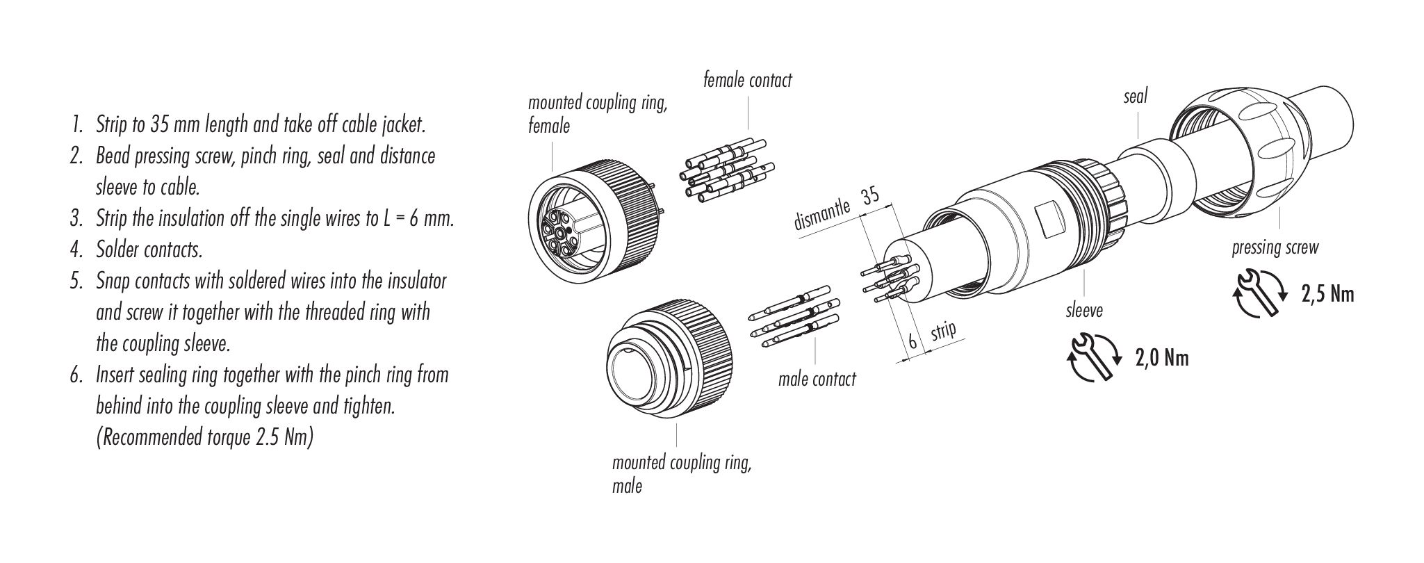 RD24, Male cable connector, IP67, unshielded, Contacts: 6+PE | 99 4225 ...