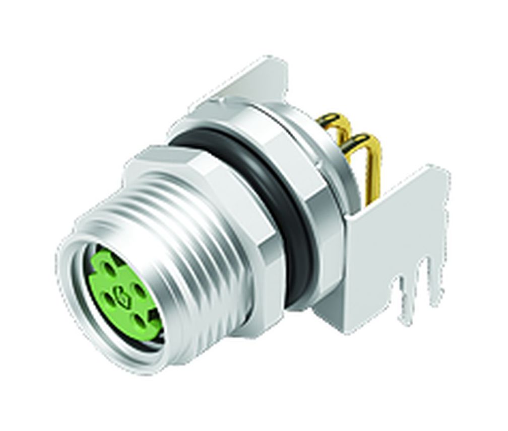 M8, Female angled panel mount connector, IP67, shieldable, Contacts: 4 ...